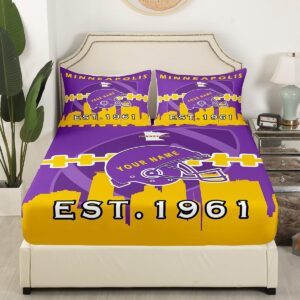 Erosebridal Customized Football Bed Sheets Set for Boys,American Football Sheet Set Twin,American Football City Sheets,Sports Flat Fitted Sheet with 1 Pillowcase,Orange Purple(Minnesota)