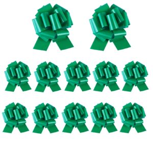 12pcs large pull bow wrapping pull bow ribbon pull bows for wedding baskets,diameter gift bows, large bows for presents,wedding birthdays car decoration (6in, green)