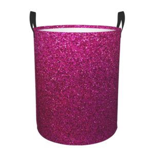 large laundry hamper bag, collapsible laundry basket faux hot pink glitter sparkle dirty clothes storage washing bin for bathroom, dorm essentials