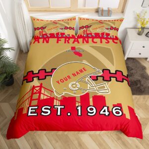 Erosebridal Custom Name Football Duvet Cover Queen,Football Bedding Set for Boys,American Football Comforter Cover,Football City Bed Sets with 2 Pillow Shams,Red Yellow(San Francisco)