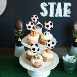 36Pcs Soccer Ball Cupcake Toppers Sports Theme Football Cupcake Food Toothpicks Baby Shower Cake Decorations for Sport Balls Theme Soccer Ball Kids Birthday Party Decorations