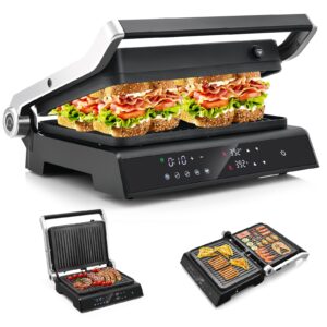 giantex panini press sandwich maker, 3-in-1 electric indoor grill, 2 removable & dishwasher safe non-stick plates, drip tray, 5 auto modes, upper & lower independent temperature control, 4 h timer