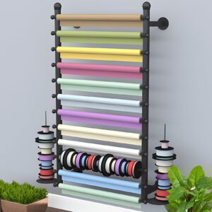 wall mounted display rack, organizer for wrapping paper, wallpaper and wire spool, 13-layer storage shelf, with detachable tray and crossbars (color : black, size : 80x20x120cm)