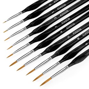 kiason 10pc miniature paint brush for fine detailing, mini small painting brushes set for art, crafts, acrylic, watercolor, oil, model, face, warhammer 40k & paint by number, citadel, figurine (black)