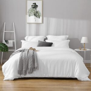 ebeddy linens white oversized king duvet cover - soft 800-tc egyptian cotton king duvet cover set, 3 pieces, 1 duvet cover 120x98 inches zipper closure and corner ties with 2 pillow shams