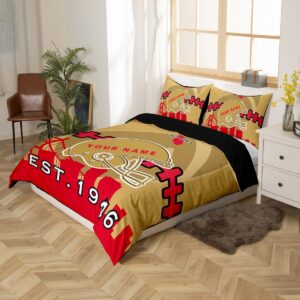 Erosebridal Custom Name Football Duvet Cover Queen,Football Bedding Set for Boys,American Football Comforter Cover,Football City Bed Sets with 2 Pillow Shams,Red Yellow(San Francisco)