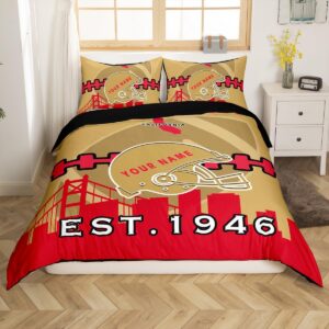 erosebridal custom name football duvet cover queen,football bedding set for boys,american football comforter cover,football city bed sets with 2 pillow shams,red yellow(san francisco)