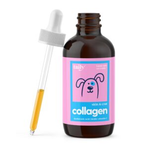 skin and coat supplement for dogs, cats | taily liquid collagen for dogs | itch relief for dogs with allergies, with grass fed collagen, biotin, vitamin c and hyaluronic acid | made in usa