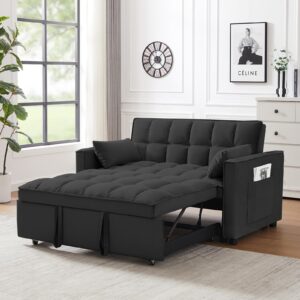 luoyisimall convertible sleeper sofa bed，multi function 3 in 1 futon upholstered couch w/toss pillows, storage pockets and pull out bed for living room，bedroom,small space（velvet black）