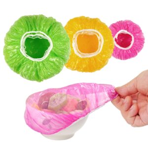 plastic bowl covers elastic reusable - 60 pcs fresh keeping bags, 3 size food covers stretch, shower cap bowl storage covers（6/8/10inch）