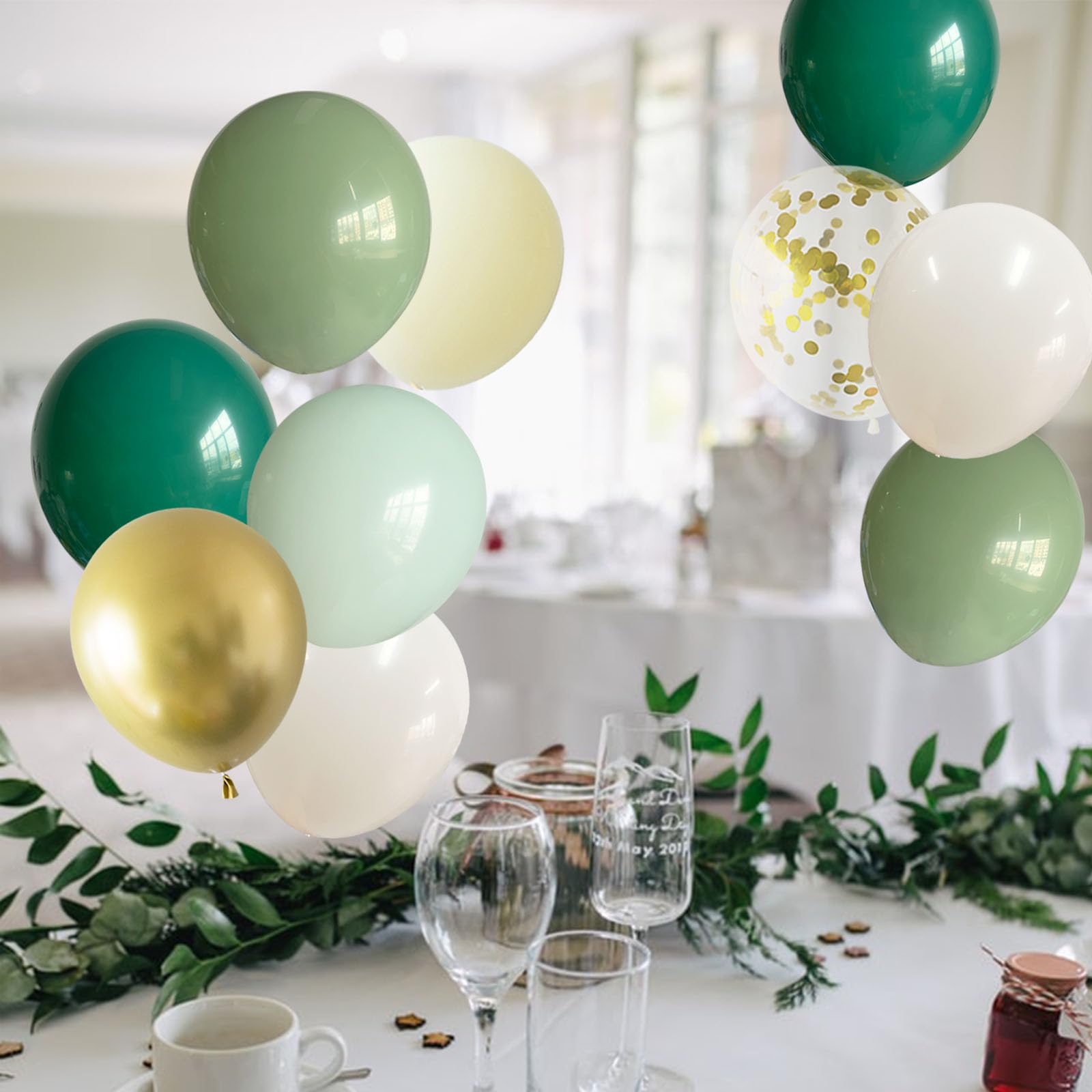 ANSOMO Sage Green Cream and Gold Latex Balloons 12 Inch 60 Pcs Party Decorations Ivory Beige Matte White Sand Rustic Retro Dark Dusty Light Confetti Balloons Wedding Birthday Bridal Baby Shower