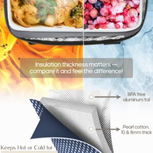 Premium Insulated Casserole Carrier with Heat-Resistant Mat for Hot or Cold Food – Fits 9”x13” or 11”x15” Baking Dishes, Lasagna Holder for Potlucks, Parties, Picnics, and Cookouts [Navy Polka Dot]