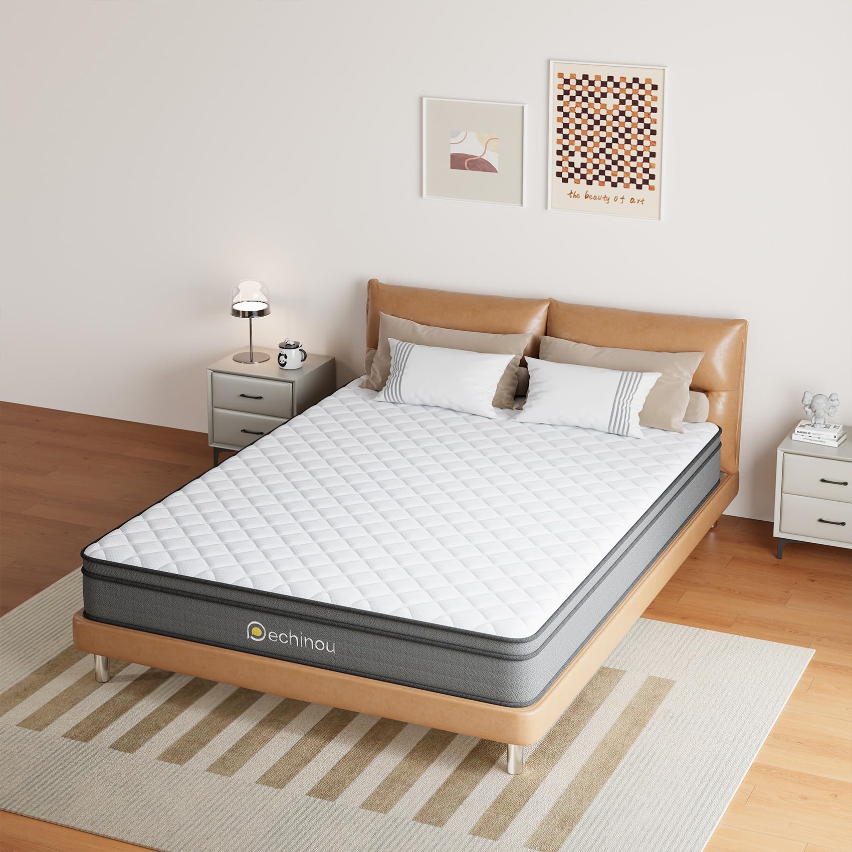 Queen Mattress, 8 Inch Queen Size Mattress in a Box, Memory Foam Hybrid Mattress, with Spring for Motion Isolation & Silent Sleep, Motion Isolation, Pressure Relief, Edge Support, and Medium Firmness