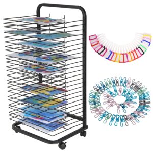 garvee art drying rack with 4 lockable wheels - metal art storage rack with 25 removable shelves, art organizer height 41.5 inches for art studio, artwork, craft room and desktop, black