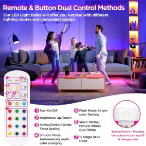 Rechargeable Battery Operated Light Bulb with Remote Control 2 Packs, 350LM Dimmable Detachable LED Bulb with 15 Colors Selectable & 3 Timer, Wireless Puck Light Bulb for Wall Sconce, Non-Hardwired