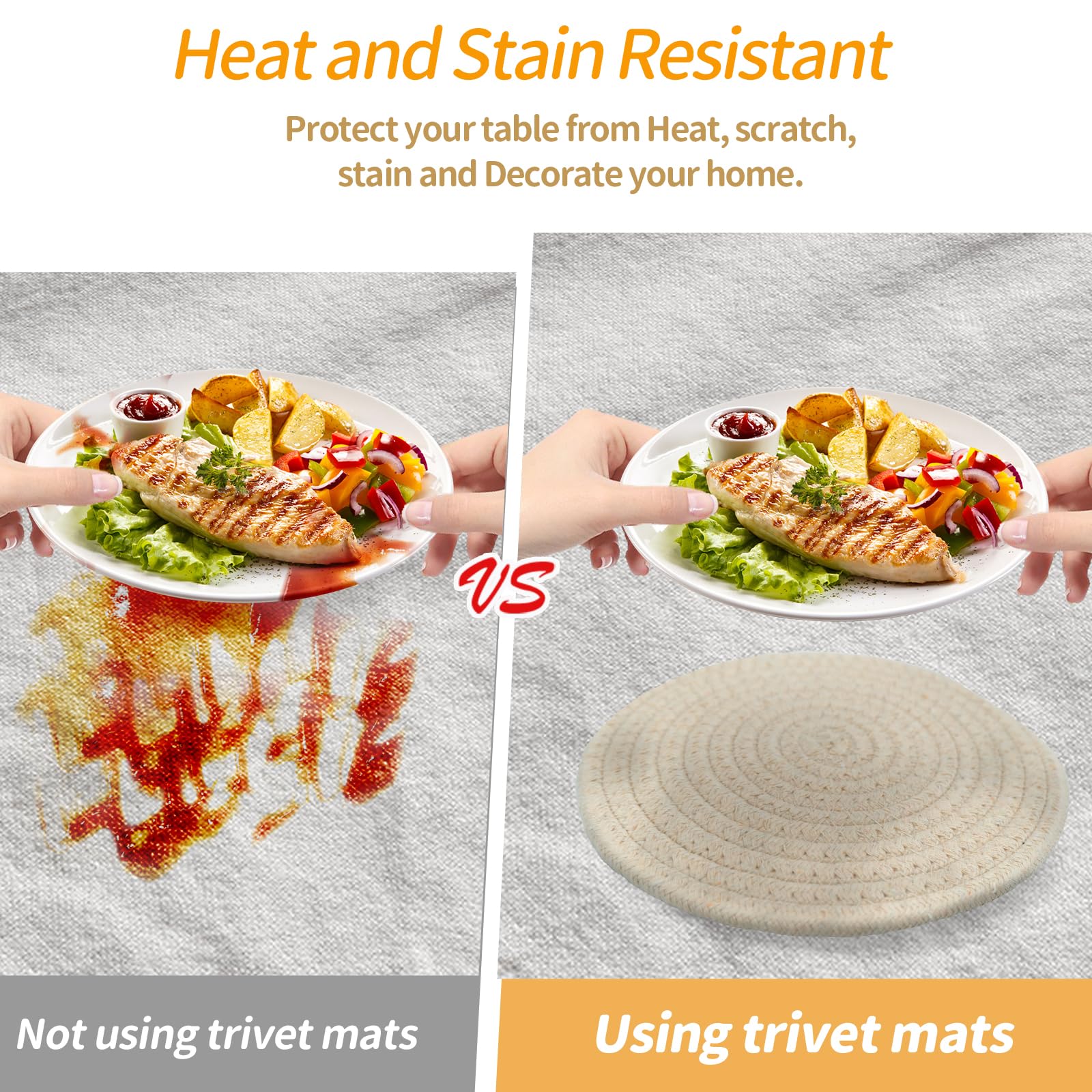 7" Trivets for Hot Dishes Hot Pots and Pans, 4 Heat Resistant Potholders for Kitchen with 2 Cotton 4.3" Coasters, Hot Plate Mats Hot Pads for Countertops Table Home Essentials, Farmhouse Decor 6 Pcs