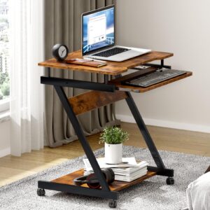 sogesfurniture Retro Computer Desk, Small Mobile Workstation with Keyboard Tray, Printer Shelf & Storage, 23.6x18.9x28.7 inches, Engineered Wood, for Home and Office