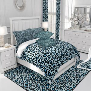 Castle Fairy Leopard Cheetah Pattern Duvet Cover Set 100% Natural Cotton Twin Size Leopard Print Blue Super Soft Bedding Set 2 PCS Wild Animal Skin Cotton Comforter Cover for Bedroom Decor