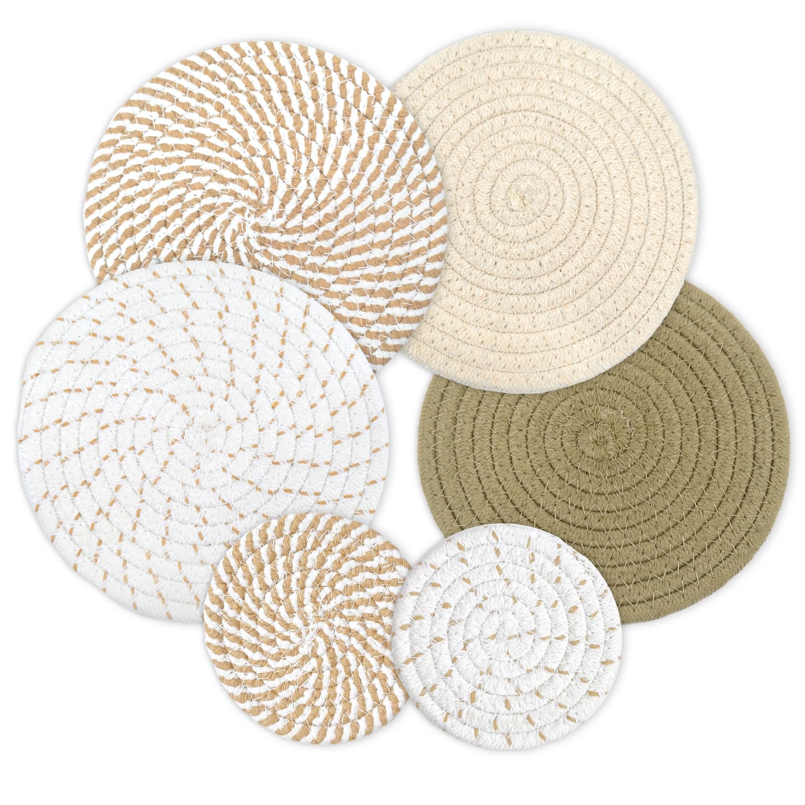 7" Trivets for Hot Dishes Hot Pots and Pans, 4 Heat Resistant Potholders for Kitchen with 2 Cotton 4.3" Coasters, Hot Plate Mats Hot Pads for Countertops Table Home Essentials, Farmhouse Decor 6 Pcs