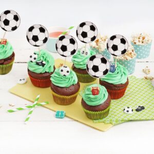 36Pcs Soccer Ball Cupcake Toppers Sports Theme Football Cupcake Food Toothpicks Baby Shower Cake Decorations for Sport Balls Theme Soccer Ball Kids Birthday Party Decorations