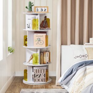 VECELO Rotating Bookshelf, 4-Tier Small Corner Display with Acrylic Window, Ideal Storage Solution for Kids and Adults in Bedrooms, Living Rooms, Space Efficient and Elegant White Design