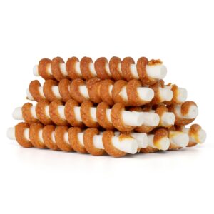 mon2sun dog treats, 5 inch chicken wrapped rawhide sticks, dog rawhide twist for small dogs, promotes dental health dog chew, 10.58oz (13 count-pack of 1)