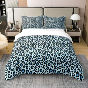 castle fairy leopard cheetah pattern duvet cover set 100% natural cotton twin size leopard print blue super soft bedding set 2 pcs wild animal skin cotton comforter cover for bedroom decor