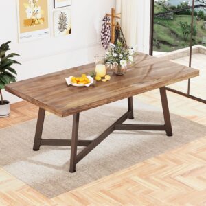 chartustriable 72 inch Solid Wood Dining Table for 4 5 6 People, Rustic Large Brown Rectangular Kitchen Dinner Tables w/Adjustable Metal Leg for Home Living Dining Room Farmhouse Office Family