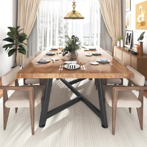 chartustriable 72 inch solid wood dining table for 4 5 6 people, rustic large brown rectangular kitchen dinner tables w/adjustable metal leg for home living dining room farmhouse office family