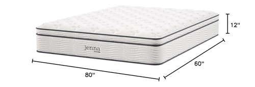 Modway MOD-7089-WHI Jenna 12" Innerspring Pillow Top Queen Mattress, White