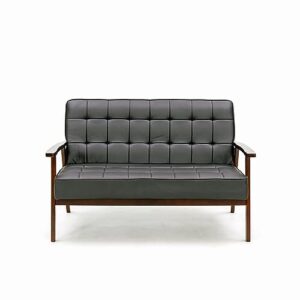 Panana 2 Seats Loveseat Sofa Couch Living Room Wood Frame Furniture, 2 Seater Sofa Armchair Two Seat Sofa Chair, Black Artificial Leather Upholstered Wooden Armrest Love Seats Small Sofa