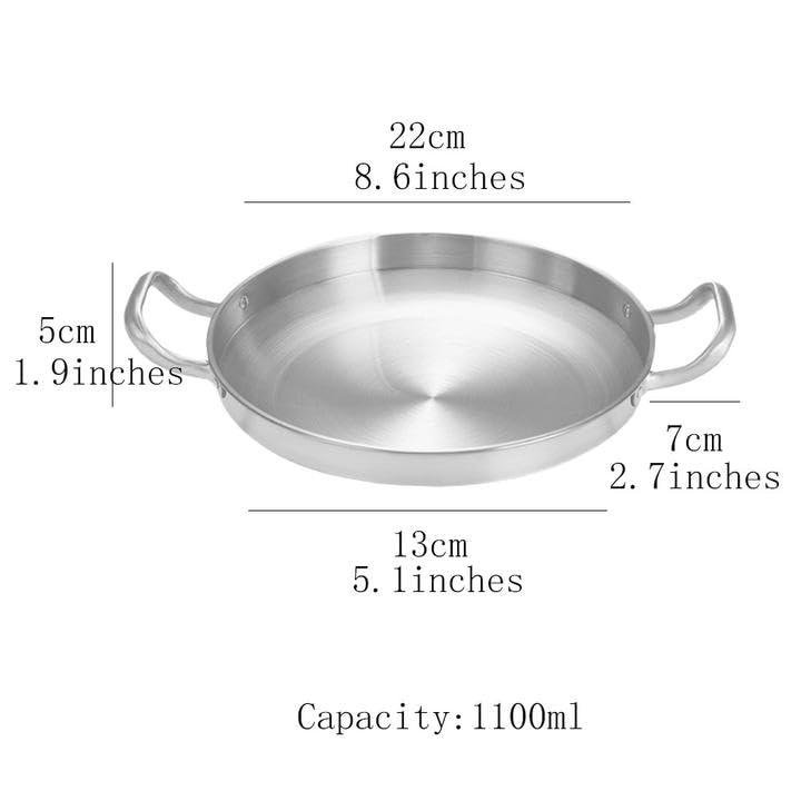 MBBITL Food Serving Skillet Pan Stainless Steel Paella Pan Silver 8.6 inch 22cm Pans