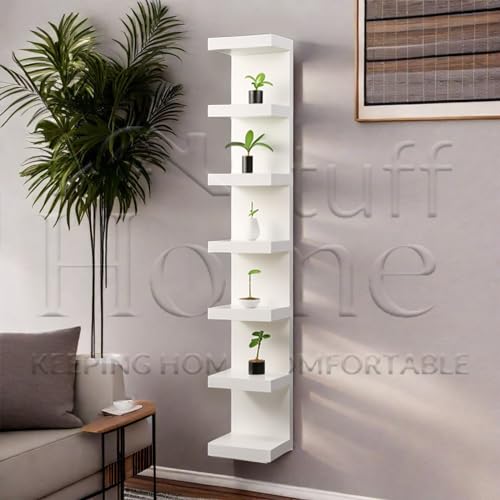 home stuff Wall Shelf Unit, 7 Tier Wall Shelves, Vertical Column Shelf Storage Home Decor Organizer Design Utility Lack Shelving, Design for Bedroom Living Room, 11 3/4x74 3/4, (White)