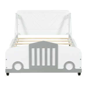 Yuxuanhang Twin Size Modern Car-Shaped Platform Bed, Unique Styled Children's Bed with Wheels and Rails on Both Sides Beside The Headboard for Children's Room Bedroom, White