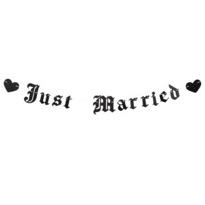 vgaruint just married gothic wedding banner - goth wedding party decoration, emo party decor, dark alternative heavy metal letter garland (gothic marry banner)