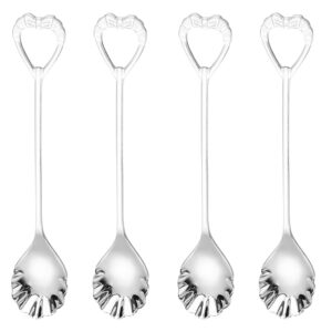 ouliget stainless steel tableware dessert spoons set, heart shaped straight shank coffee spoons, mirror polished finish mini teaspoons, dishwasher safe, 4 pack