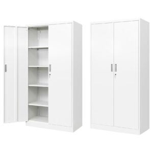 besfur metal storage cabinet, 72" - white garage metal cabinet, adjustable shelves and locking doors for office, school, garage