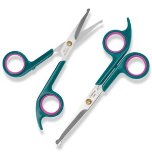 professional dog and cat grooming scissors, pet grooming shears, sharp stainless steel blade with round tips - safety fur trimming for dogs, cats (set of 2)