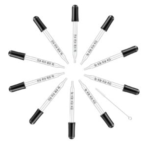 eye dropper for essential oils 10 pcs pipettes dropper with black rubber head, straight-tip calibrated thick glass medicine dropping pipettes for accurate easy dose and measurement 1 ml capacity (10)