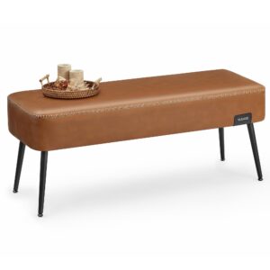 vasagle ekho collection - bench for entryway bedroom, synthetic leather with stitching, ottoman bench with steel legs, living dining room, mid-century modern, loads 660 lb, caramel brown ulom076k01