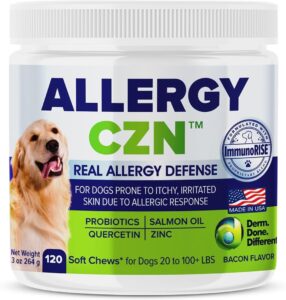 vetrimax allergy czn - itch and allergy chew for dogs, seasonal allergies anti itch dog chewables with immunorise blend, 3 oz/120 count