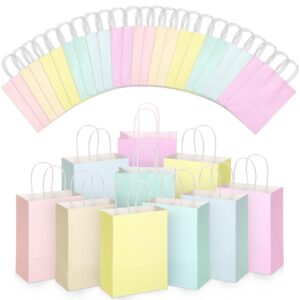 skyygemm 32 pcs paper gift bags bulk with handle, assorted colors kraft party favor bags goodie bags gift wrap bags for birthday party decor (6.3 x 3.2 x 8.6 inch,pastel color)