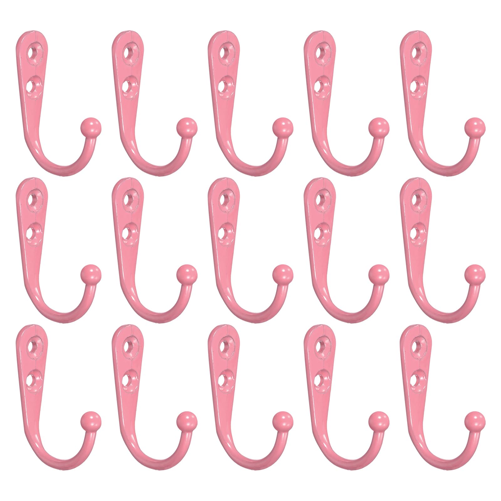 uxcell Wall Hooks, 15Pcs - Zinc Alloy Single Prong Wall Mounted Clothes Hook, Double Hole Hooks for Hanging Towel Coat Backpack Scarf Keys Hat Cup (Pink)