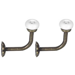 uxcell wall hooks, 2pcs - zinc alloy single prong ceramic handle clothes hook, bronze hooks for hanging towel coat backpack scarf keys hat (white,75x65mm)