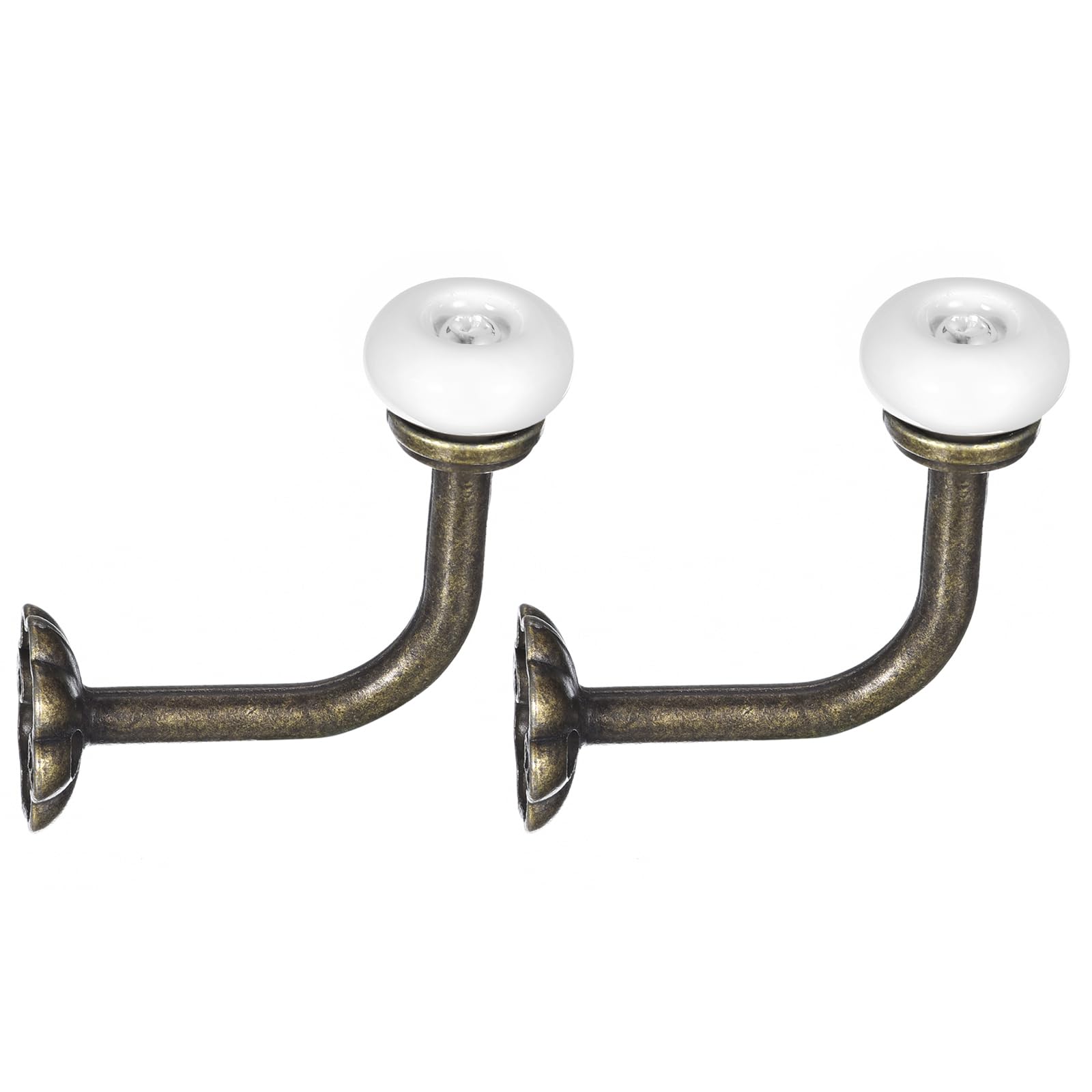 uxcell Wall Hooks, 2Pcs - Zinc Alloy Single Prong Ceramic Handle Clothes Hook, Bronze Hooks for Hanging Towel Coat Backpack Scarf Keys Hat (White,75x65mm)