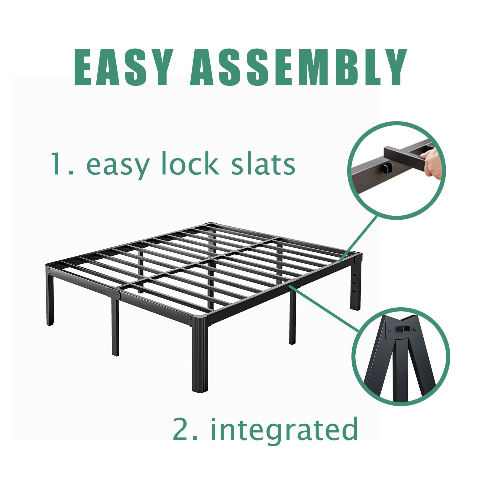 LAKKURI 12 Inch High Full Size Bed Frame No Box Spring Needed, Platform Metal Bed Frame Full Size, Noise Free, Easy Assembly, Heavy Duty, Black