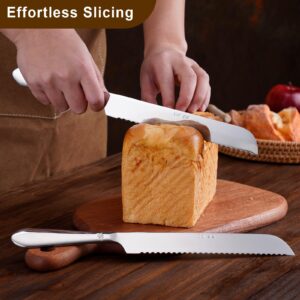 Eisinly Bread Knife, 2 Piece 13 Inches Serrated Bread Knives, Professional Design One-piece Stainless Steel Bread Slicing Knife for Baker, Baking Lover Efficiently Cutting Homemade Bread, Silver