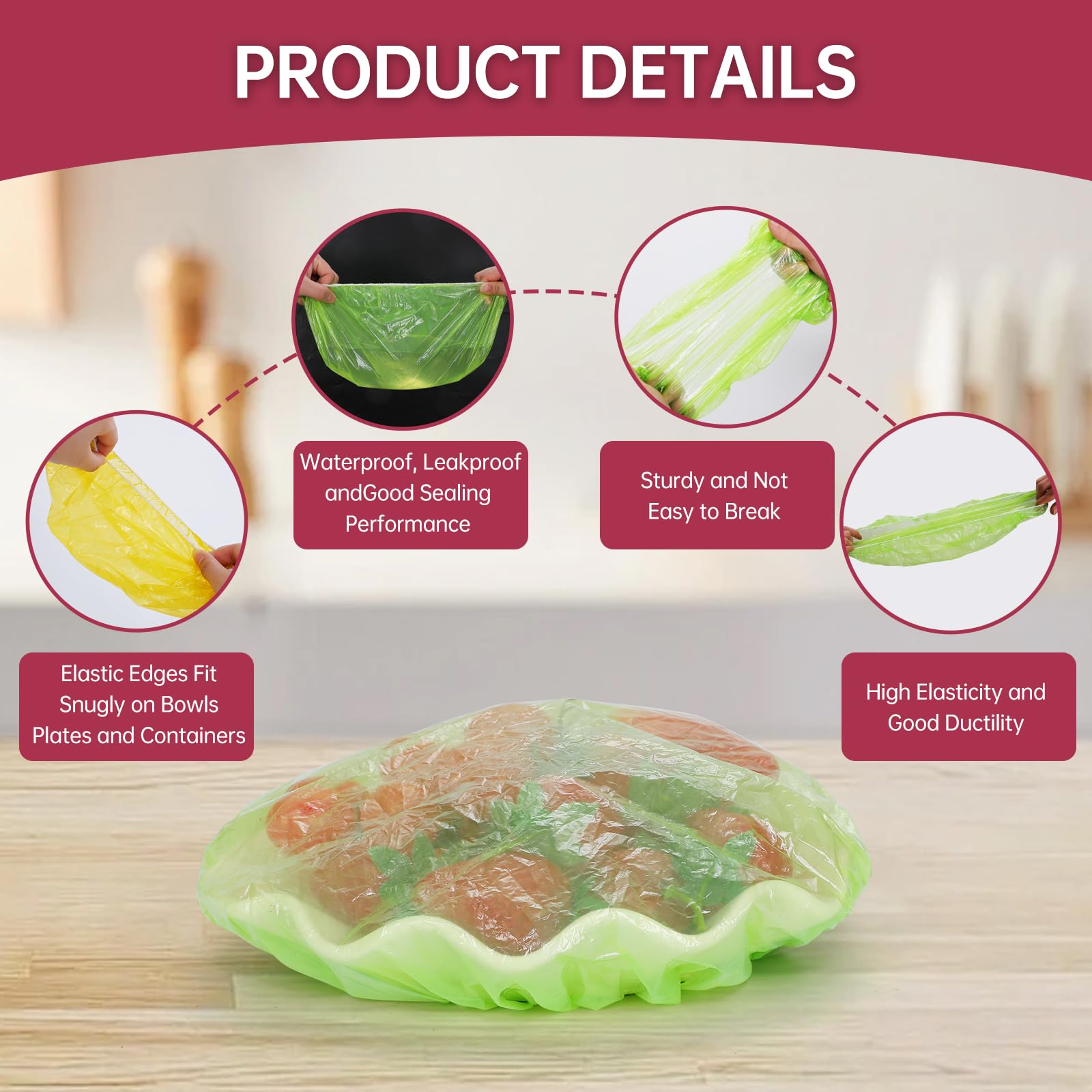 Elastic Food Storage Covers Reusable Stretch Plastic Wrap Bowl Covers Shower Cap Disposable Elastic Alternative Dish Covermate Lids Fit to Foil for Family Outdoor Picnic 3 Size (180)