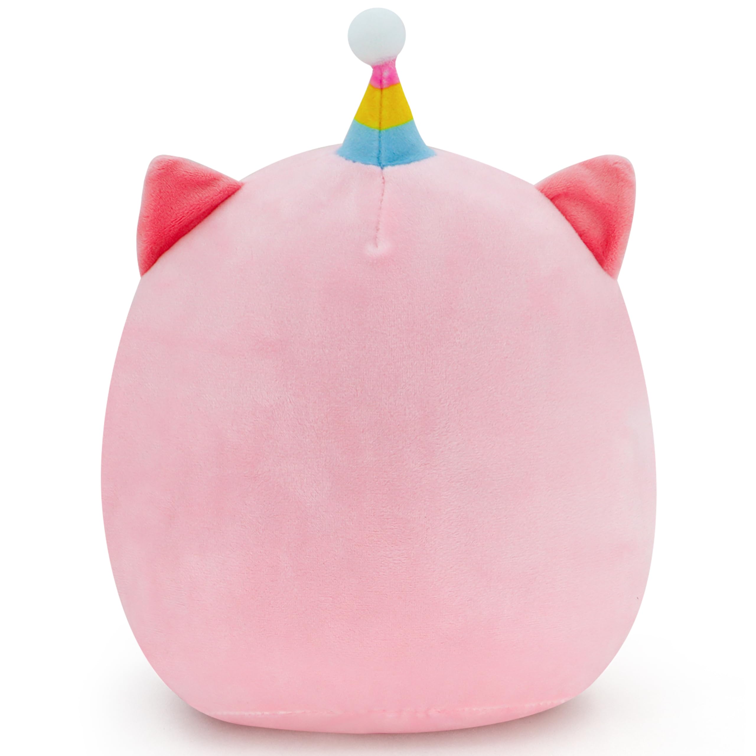 FAFVBING 9 inch Birthday Plush Pillow, Soft Plush Toy, Cute Pink Stuffed Animal, Home Room Decoration, Birthday Gift for Kids Toddlers (Cat Cap)