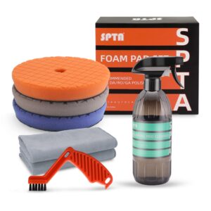 spta buffing polishing pads kits, with 3pcs 6.5 inch polishing pads,16oz polishing pad cleaner, 2 microfiber towel and 1 pad cleaning brush, all for car buffer polisher, polishing and buffing